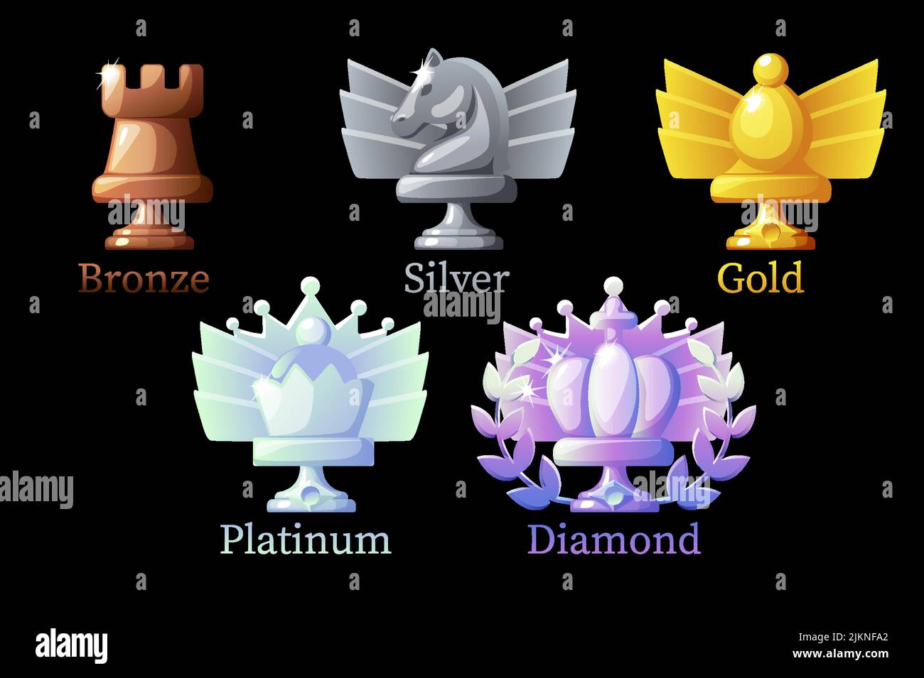 Game Rank chess awards, different metal icons. Vector symbol Stock ...
