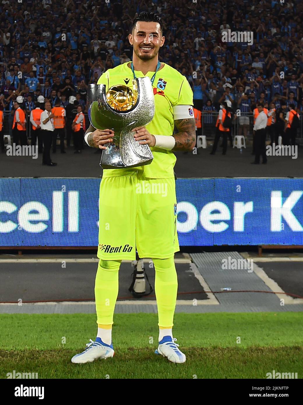 Trabzonspor's Goalkeeper Ugurcan Cakir poses with their trophy after ...
