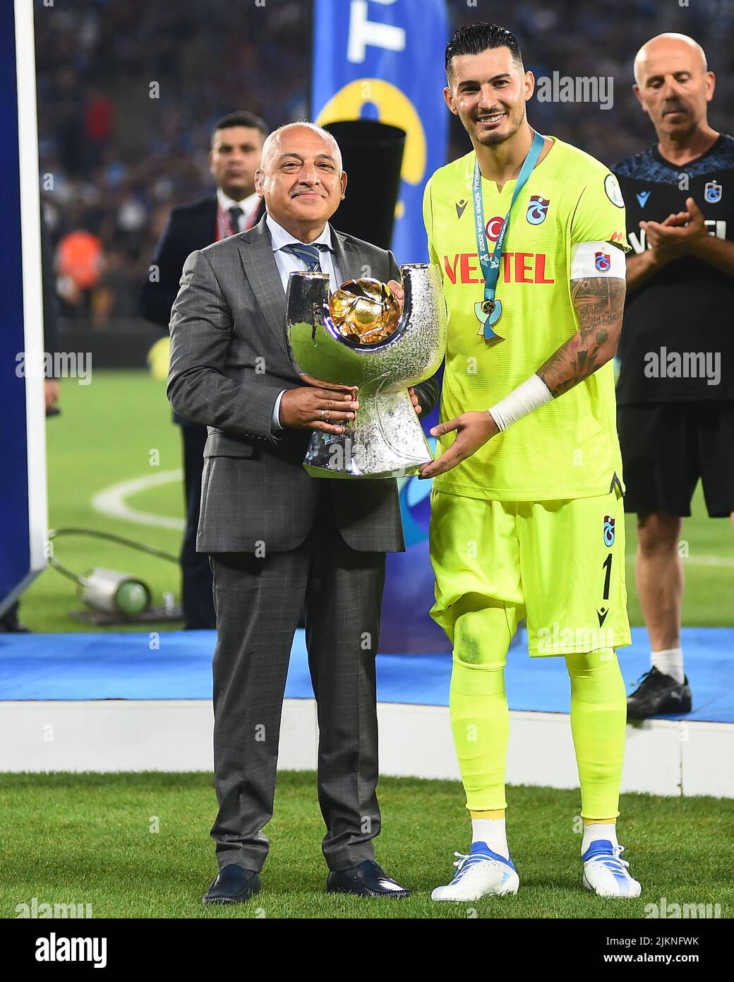 Trabzonspor captain Ugurcan Cakir received the championship trophy ...