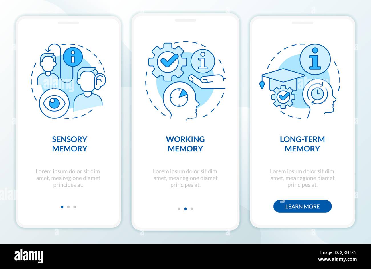 Memory And Microlearning Blue Onboarding Mobile App Screen Stock Vector