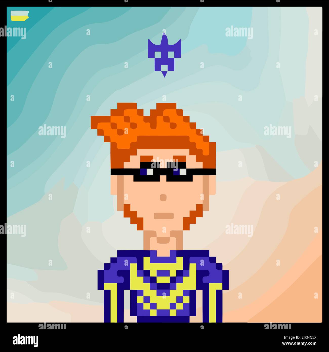 cartoon character in pixel vector art using a color filled background ...