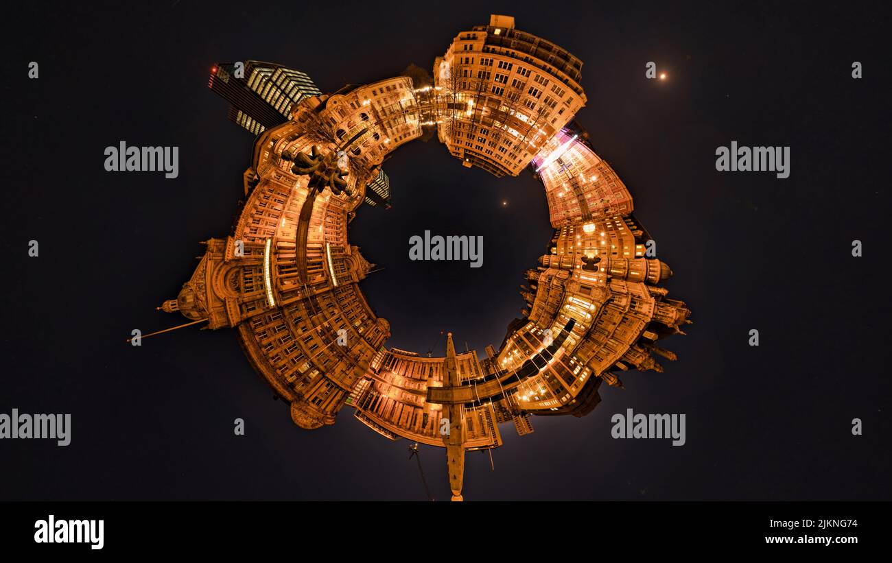 A circular panorama of a city on a night sky background Stock Photo - Alamy