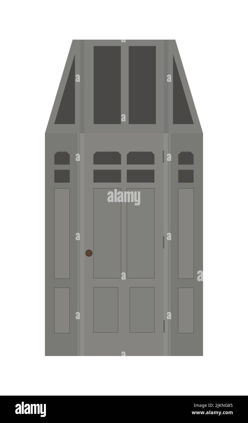 Grey wooden entrance door portal with glass windows. Entry front ...