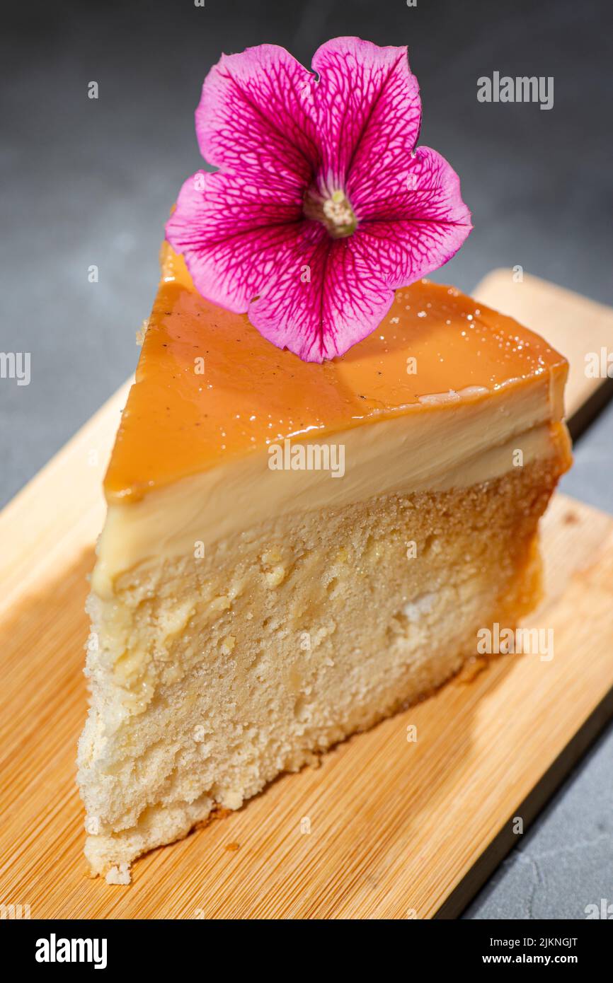 Homemade freshly baked Leche Flan also known as Custard Cake. A dessert ...