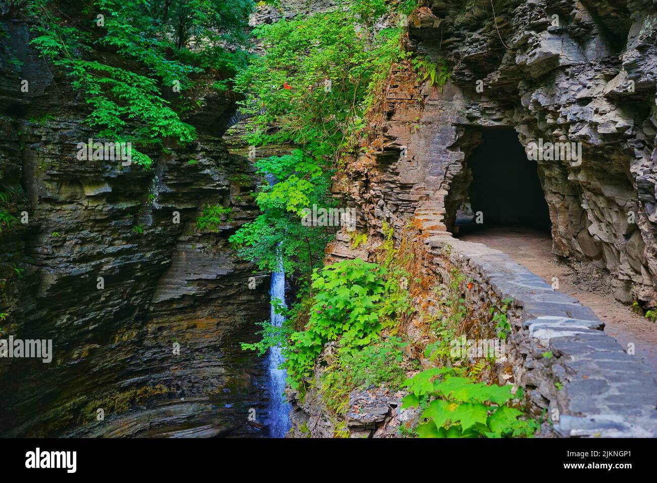 A breathtaking view of a waterfall in the Watkins Glen State Park in ...