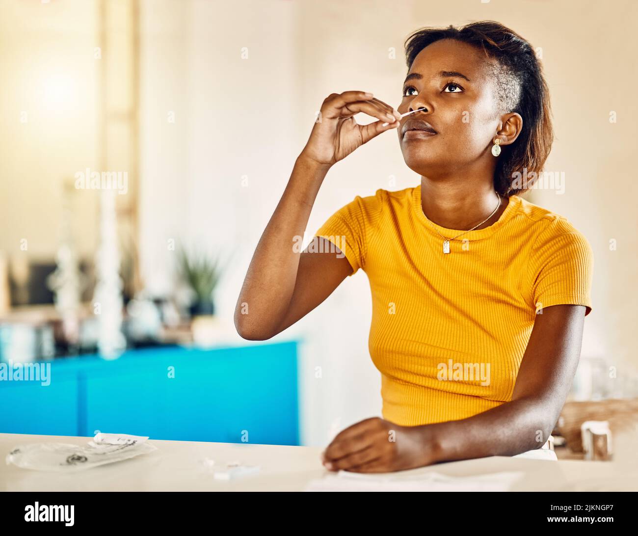 Woman testing for virus, disease and illness during covid pandemic at ...