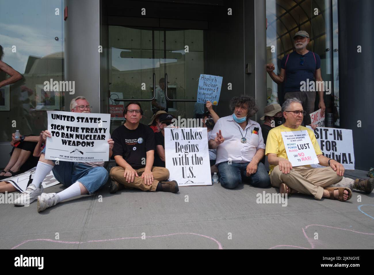 New York, New York, USA. 2nd Aug, 2022. Anti-nuclear weapons activists ...