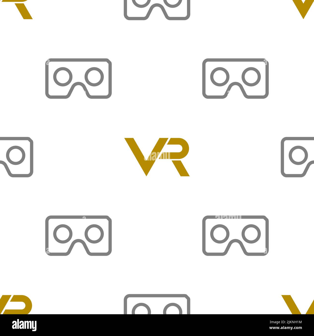 Seamless vector pattern with VR logos. Virtual reality gray and golden ...