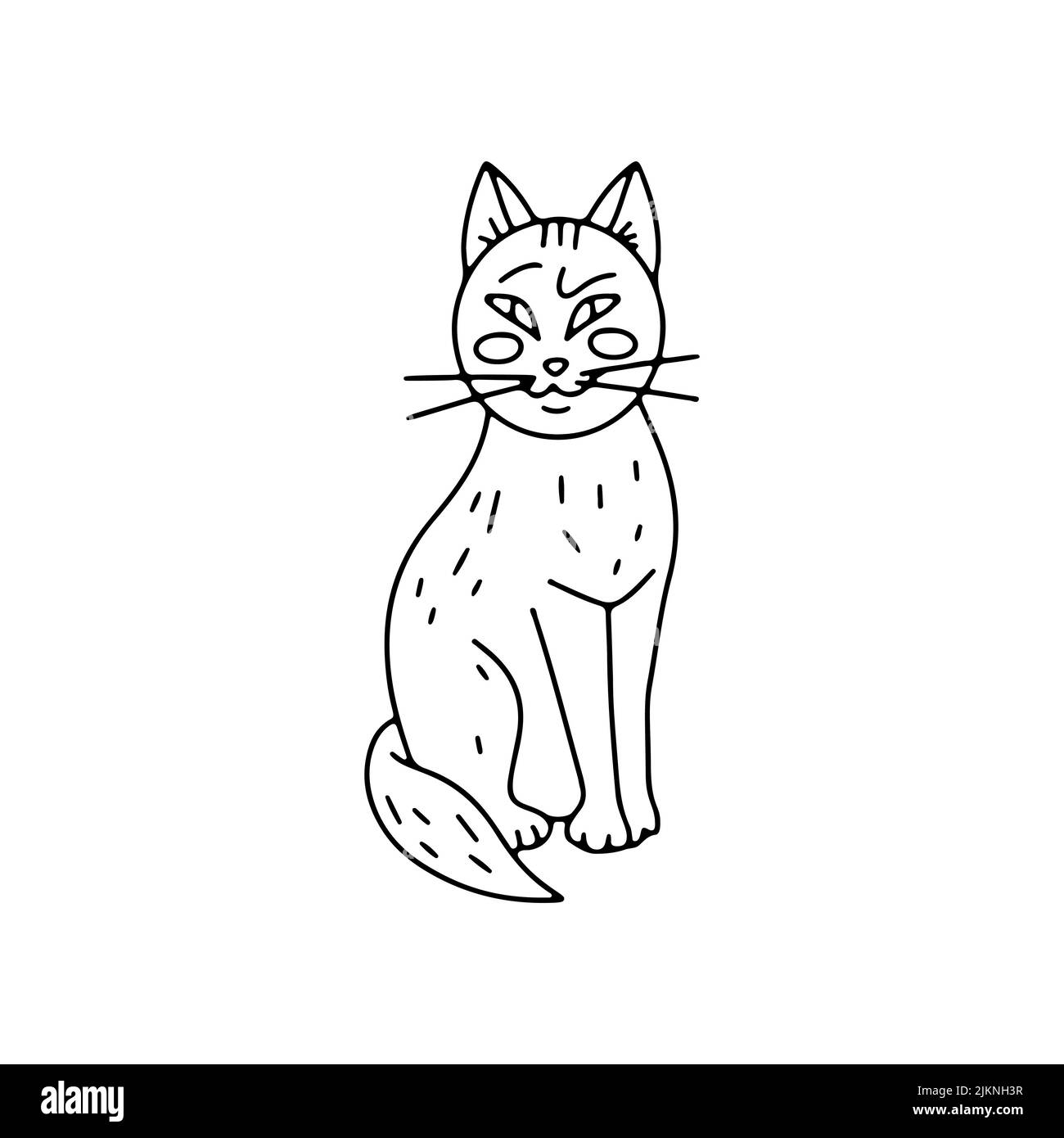 Cute sly grinning cat. Hand drawn line art Halloween illustration Stock ...