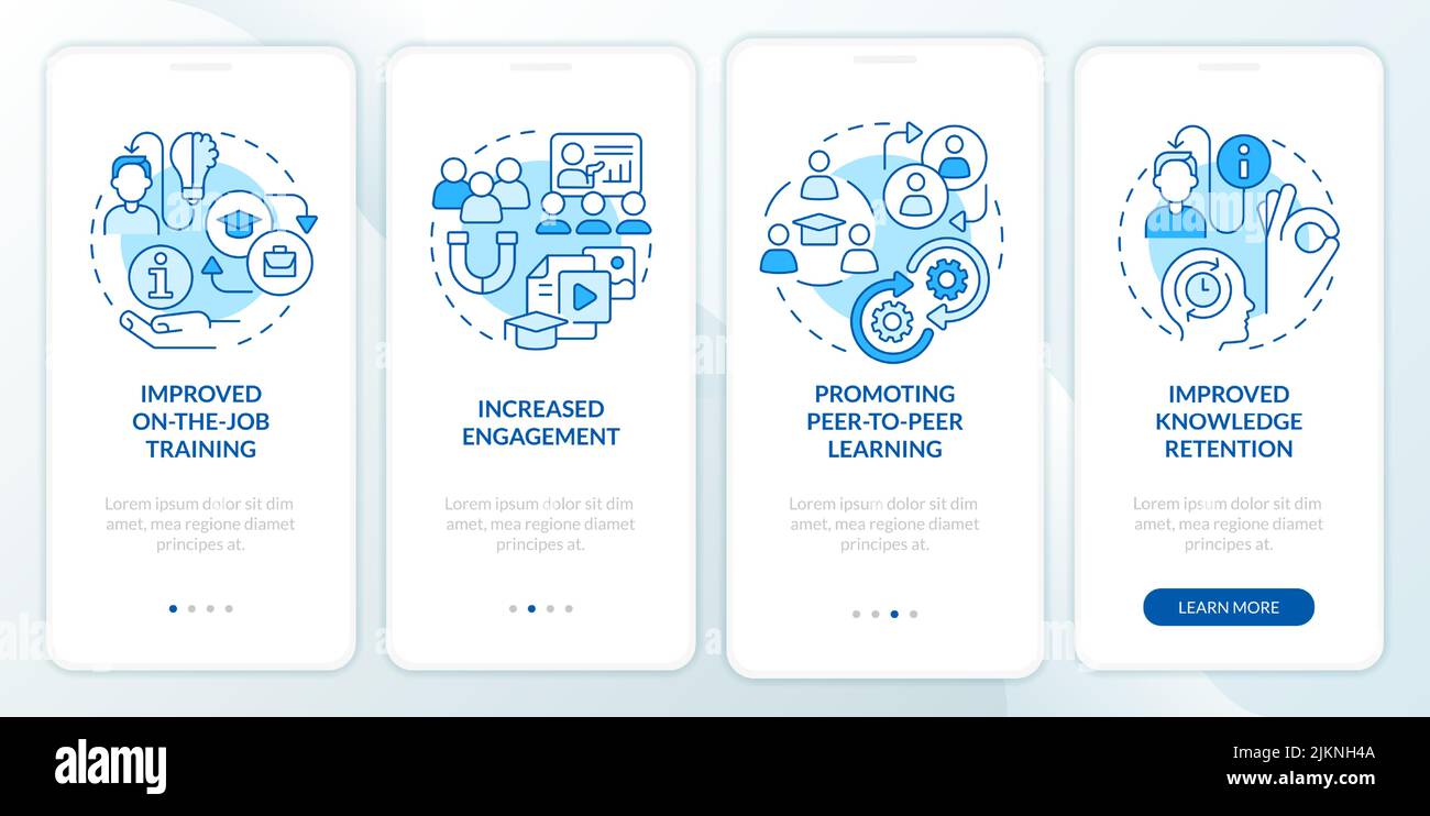 Microlearning Benefits Blue Onboarding Mobile App Screen Stock Vector