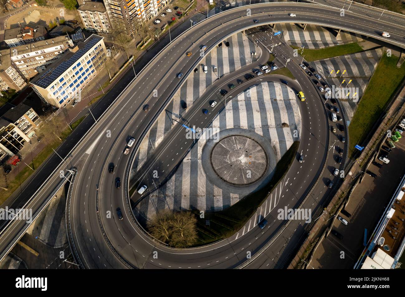 Aerial view of transit roundabout intersection near Utrecht in Dutch ...