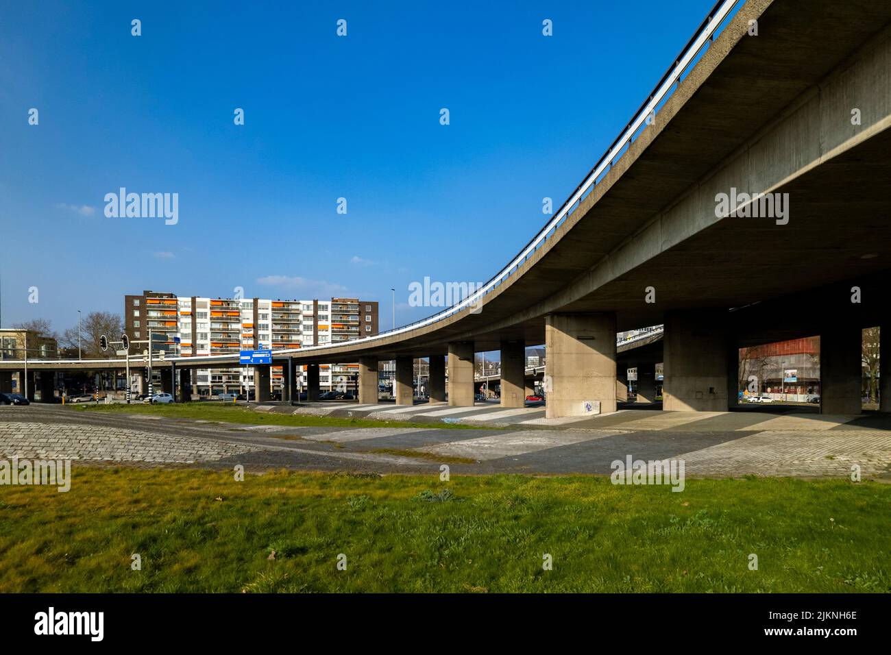 Arnhem Onderlangs intersection roundabout overpass seen from below the ...