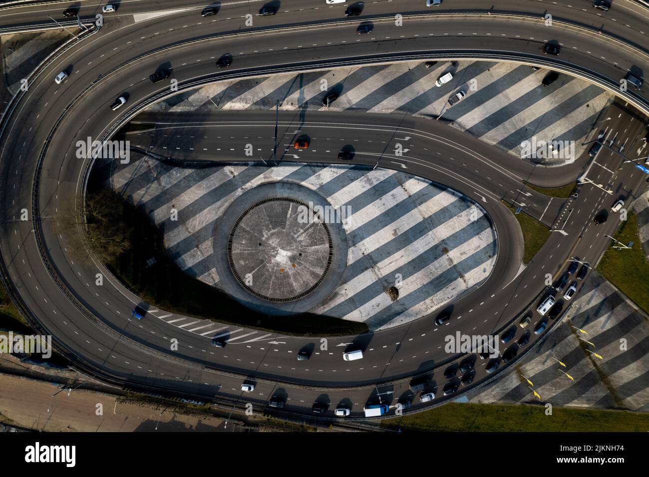 Top down aerial view of transit roundabout intersection near Utrecht in ...