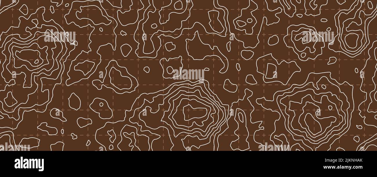 Topography brown map seamless pattern with grid. Abstract topographic ...