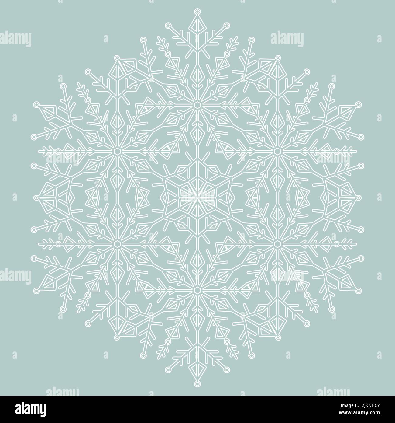 Round vector snowflake. Abstract winter hexagonal light blue and white ...