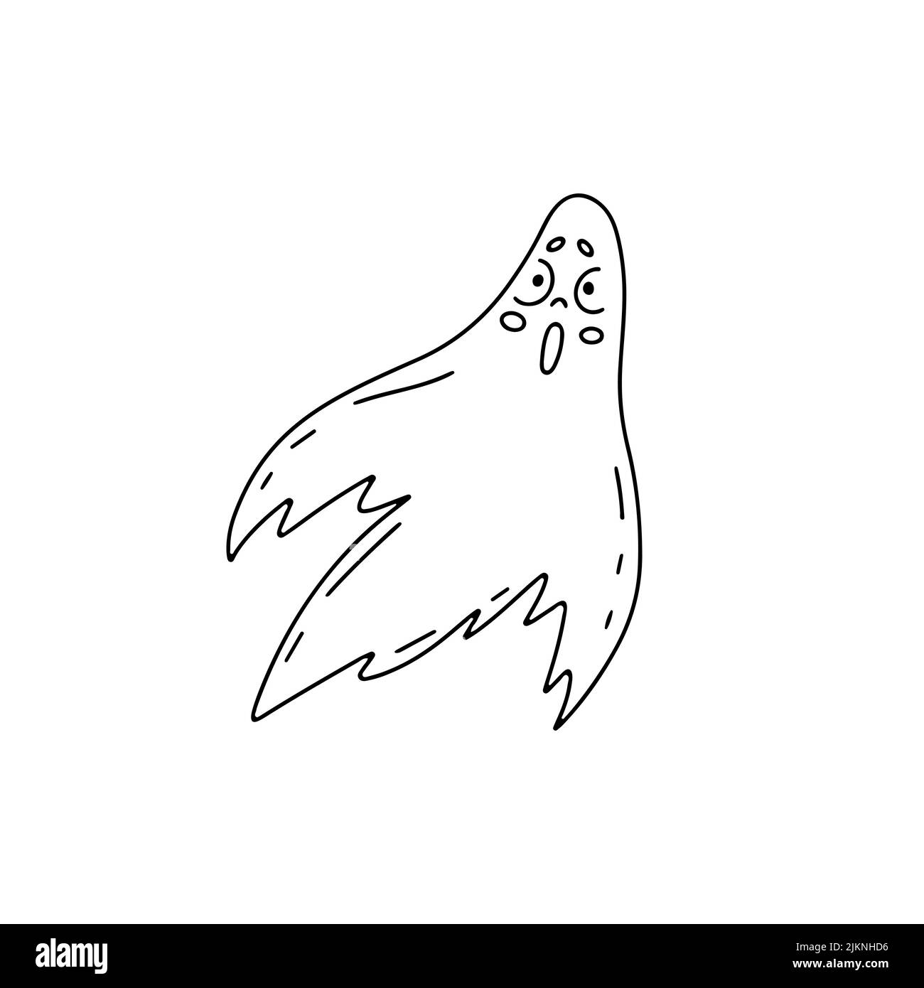 Hand drawn line art cute ghost Halloween illustration on white ...