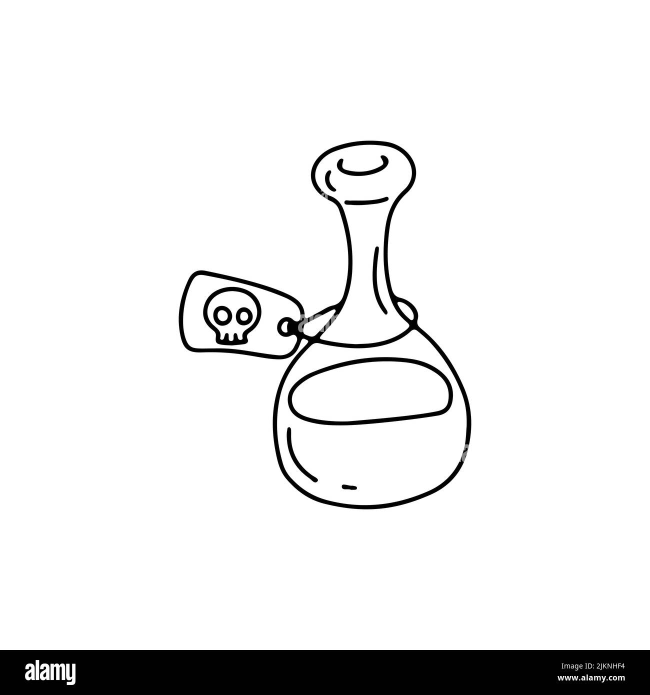 Green bottle with poison or potion. Hand drawn line art Halloween ...