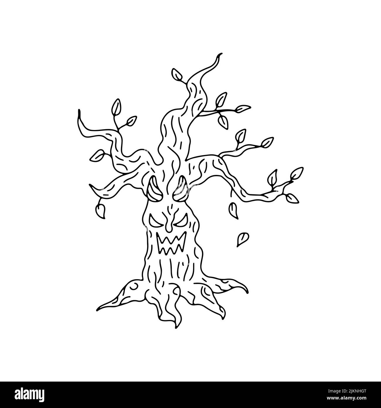 Hand drawn line art evil tree Halloween illustration Stock Vector Image & Art - Alamy
