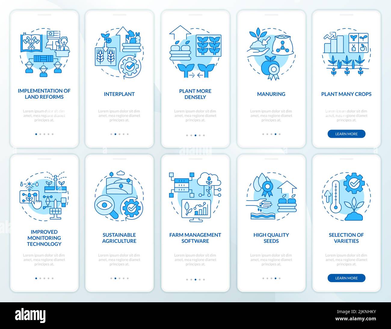 Farming Productivity Blue Onboarding Mobile App Screen Set Stock Vector Image And Art Alamy