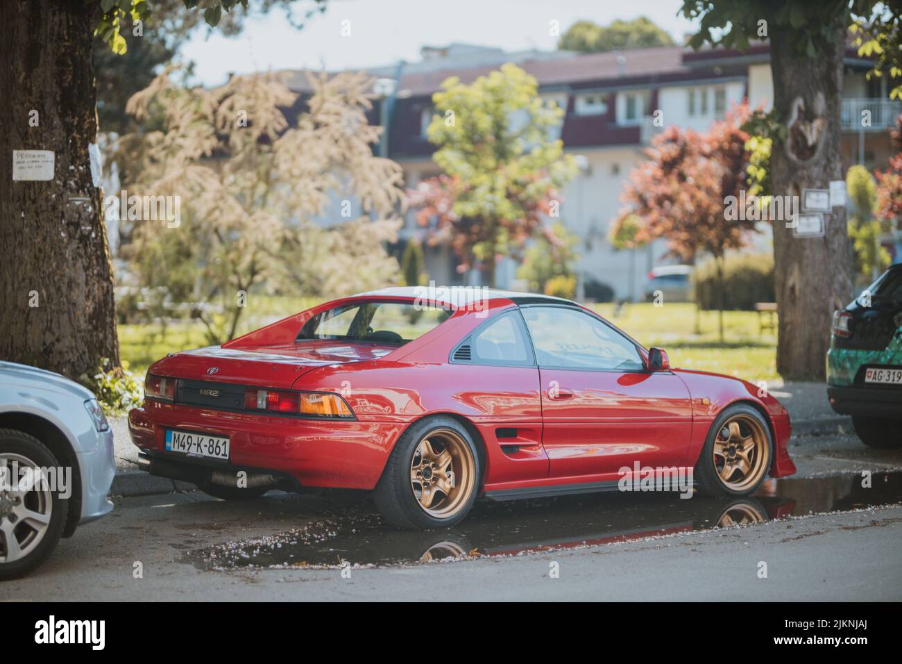 The red Toyota MR2 parked on the street in Bosnia and Herzegovina Stock ...
