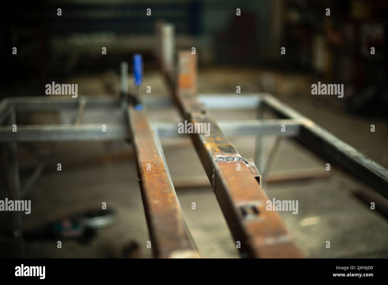 Metal in workshop. Garage for work. Steel processing. Interior of ...