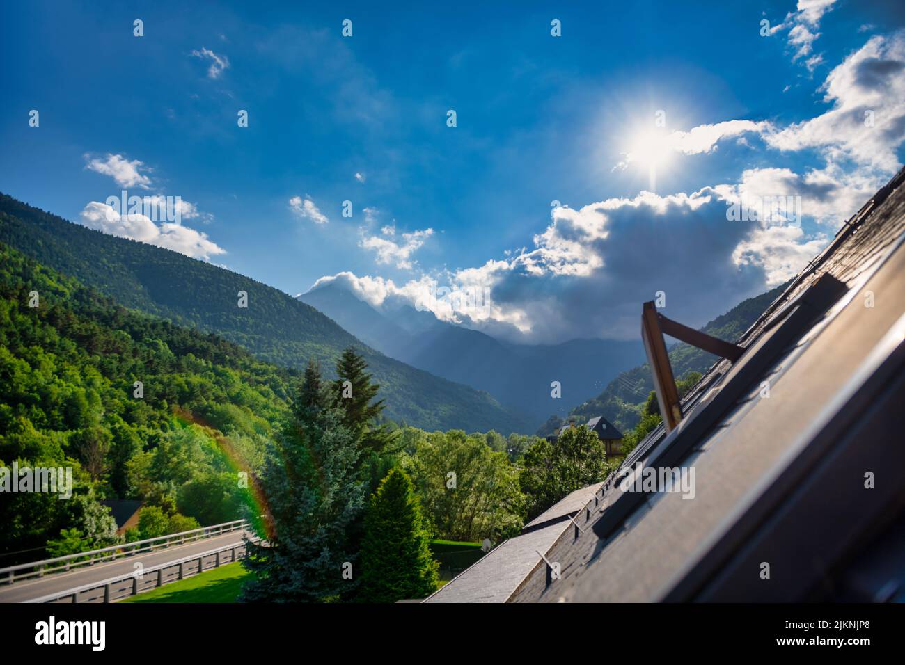 Views from the window to the Pyrenees in the Aran Valley, Spain Stock ...