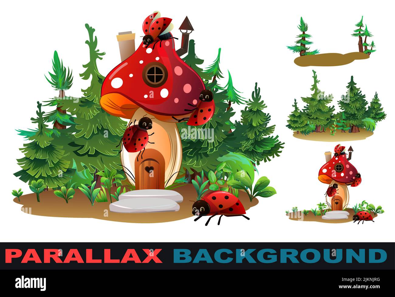 Home of ladybug beetle inside agaric mushroom. Set parallax effect ...