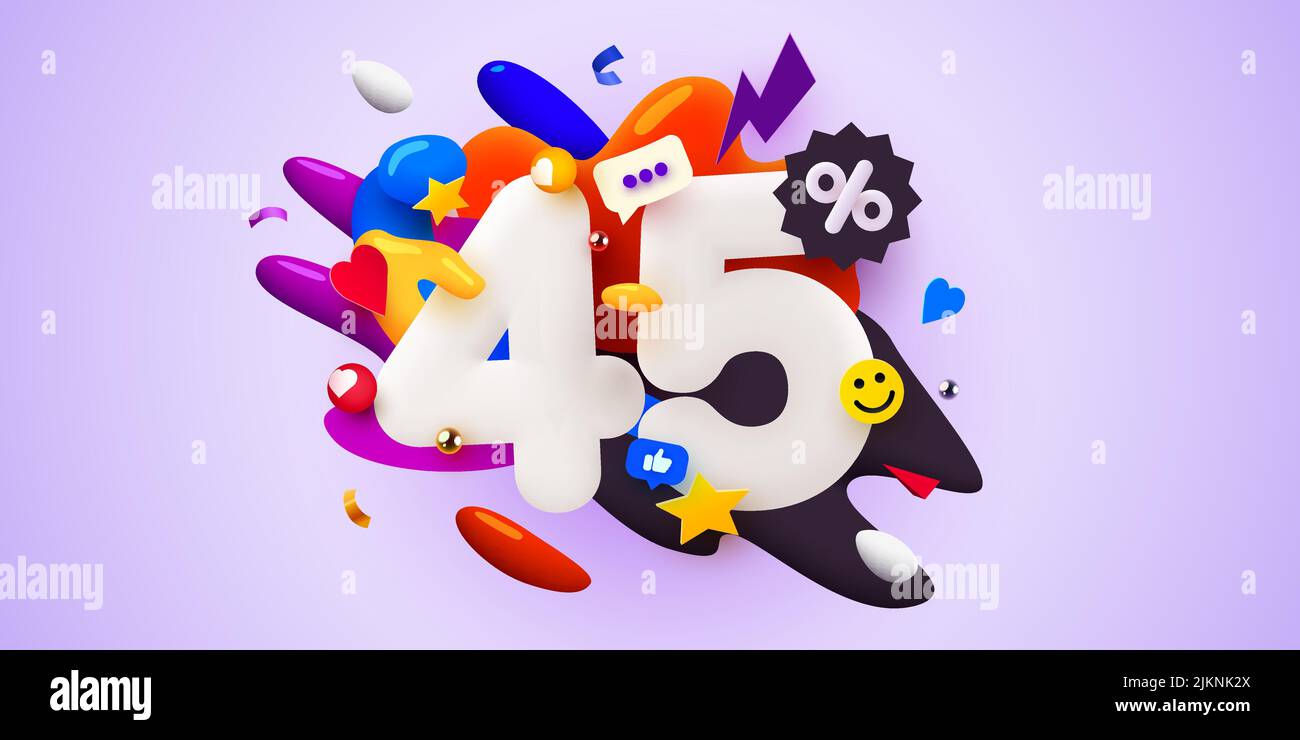 45 percent Off. Discount creative composition. 3d sale symbol with ...