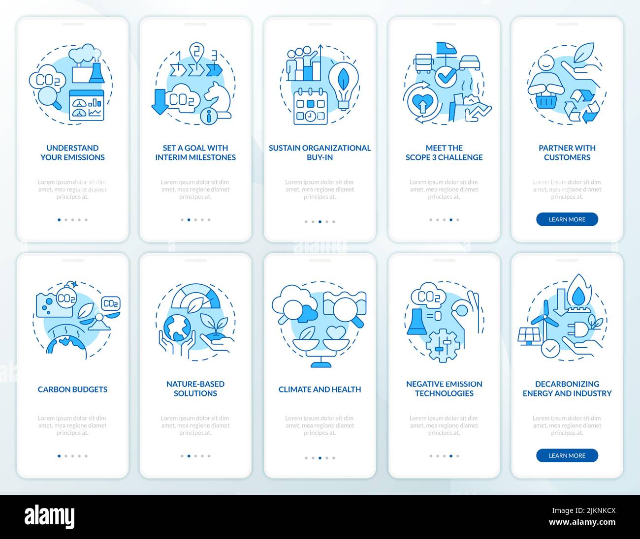 Transforming to net zero blue onboarding mobile app screen Stock Vector ...