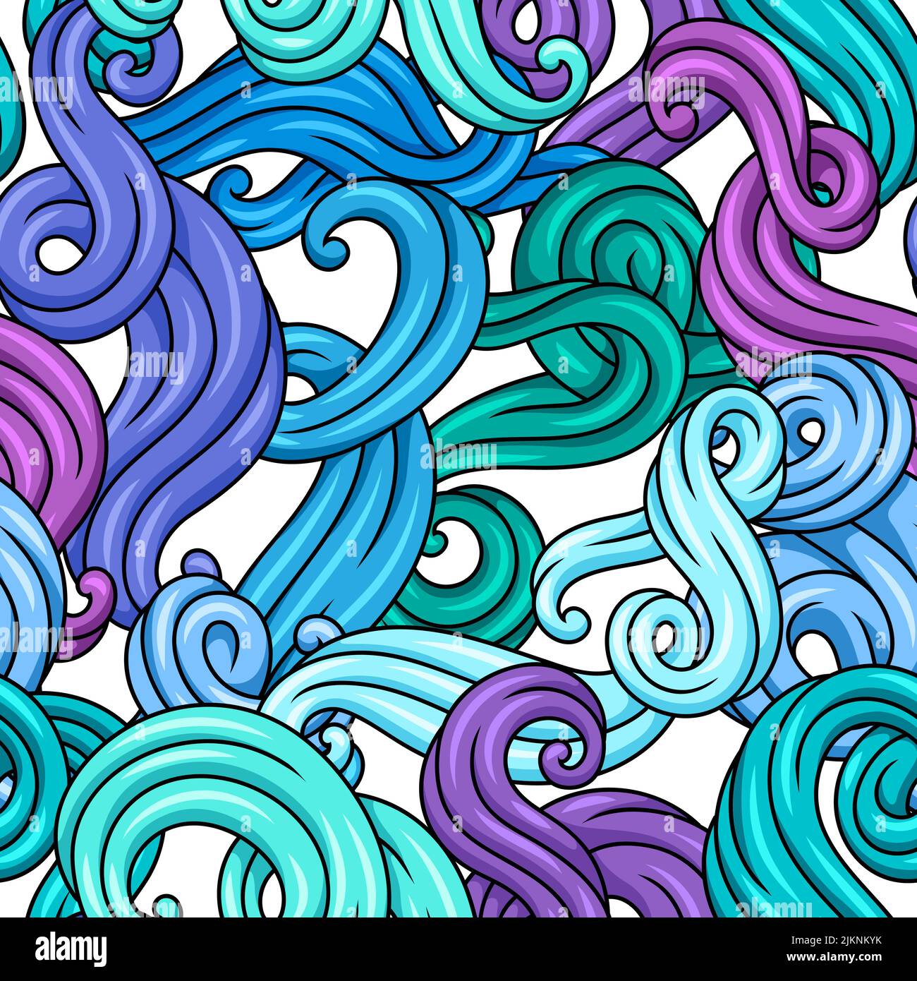 Seamless pattern with wave line curls. Color striped texture. Swirly ...