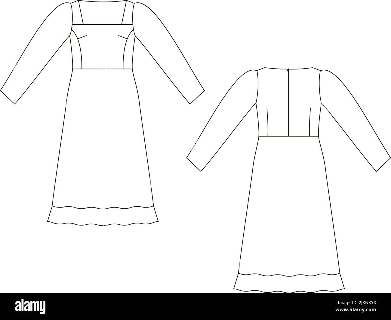 technical sketch of middle length dress. Back and front view Stock ... technical sketch of middle length dress. Back and front view Stock ...
