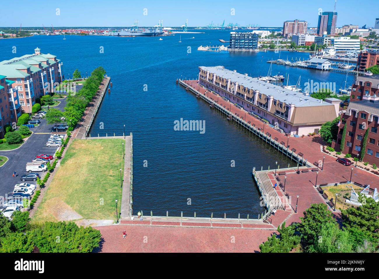 Aerial view of Freemason Harbor looking towards the Elizabeth River in ...