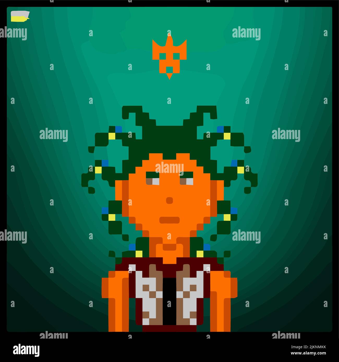 cartoon character in pixel vector art using a color filled background ...