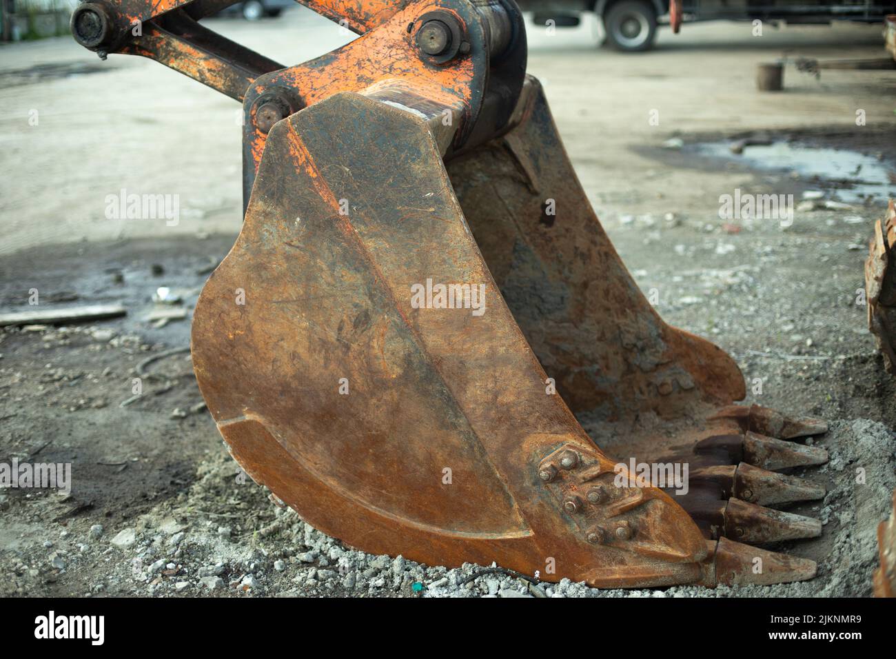 Escalator bucket. Heavy machinery. Rusty bucket. Tool for digging up ...