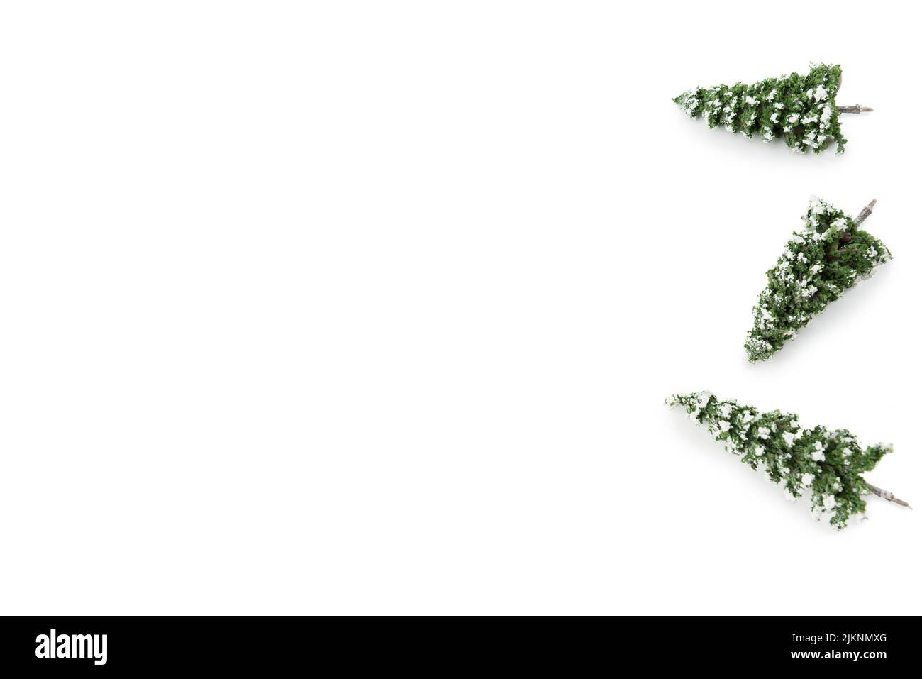 Snowy little pine trees isolated over white background Stock Photo - Alamy