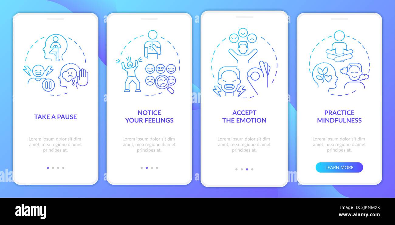 Emotional regulation skills blue gradient onboarding mobile app screen ...