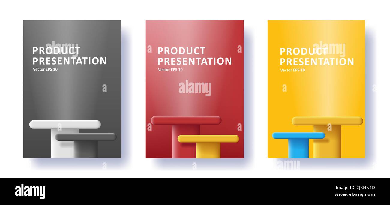 product presentation posters set with pillar shaped 3d stages. Vector ...