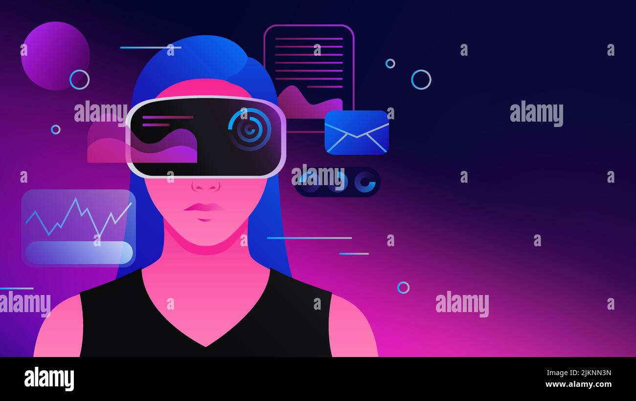 Sending Mails and Working in Metaverse. Virtual Reality Job Graphic Illustration. Vector ...