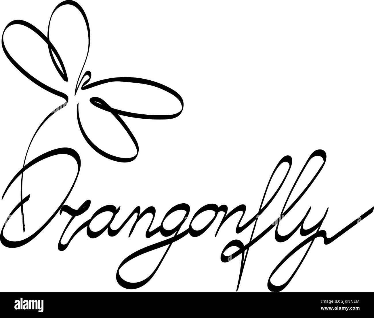 Stylized hand-drawn dragonfly lettering. Logo. Hand-drawn inscription ...