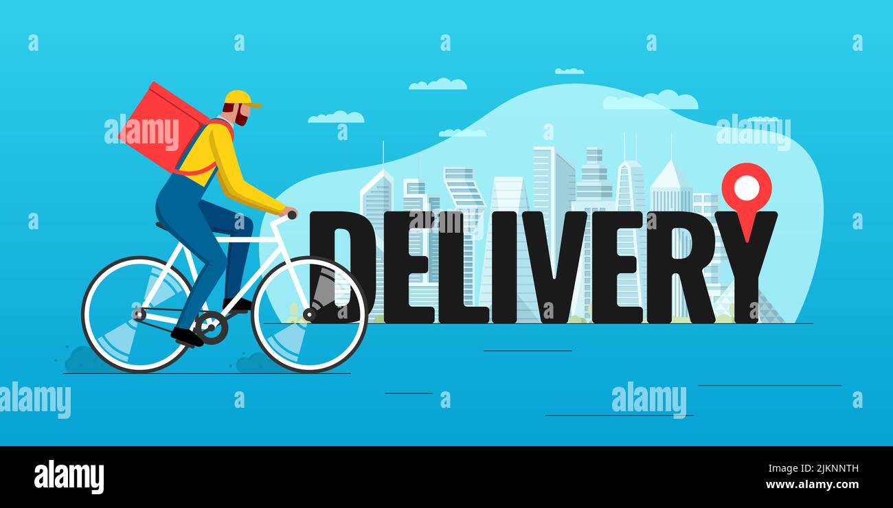 Bicycle delivery ordering service banner design concept. Fast bike ...