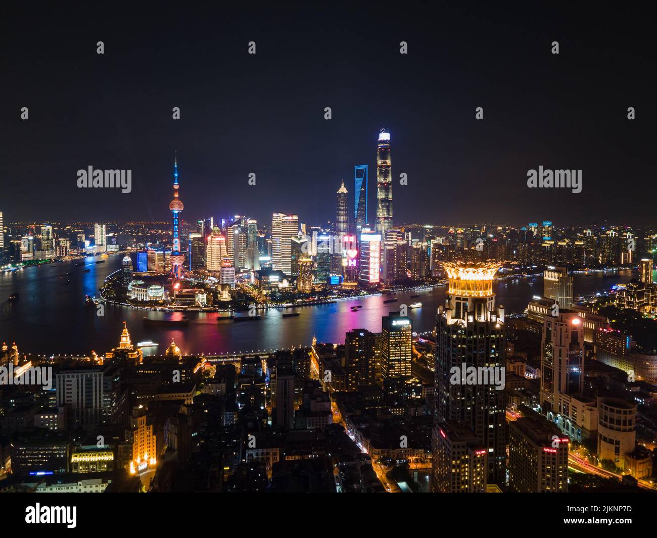 An aerial shot of the buildings and tower of Shanghai, China Stock ...