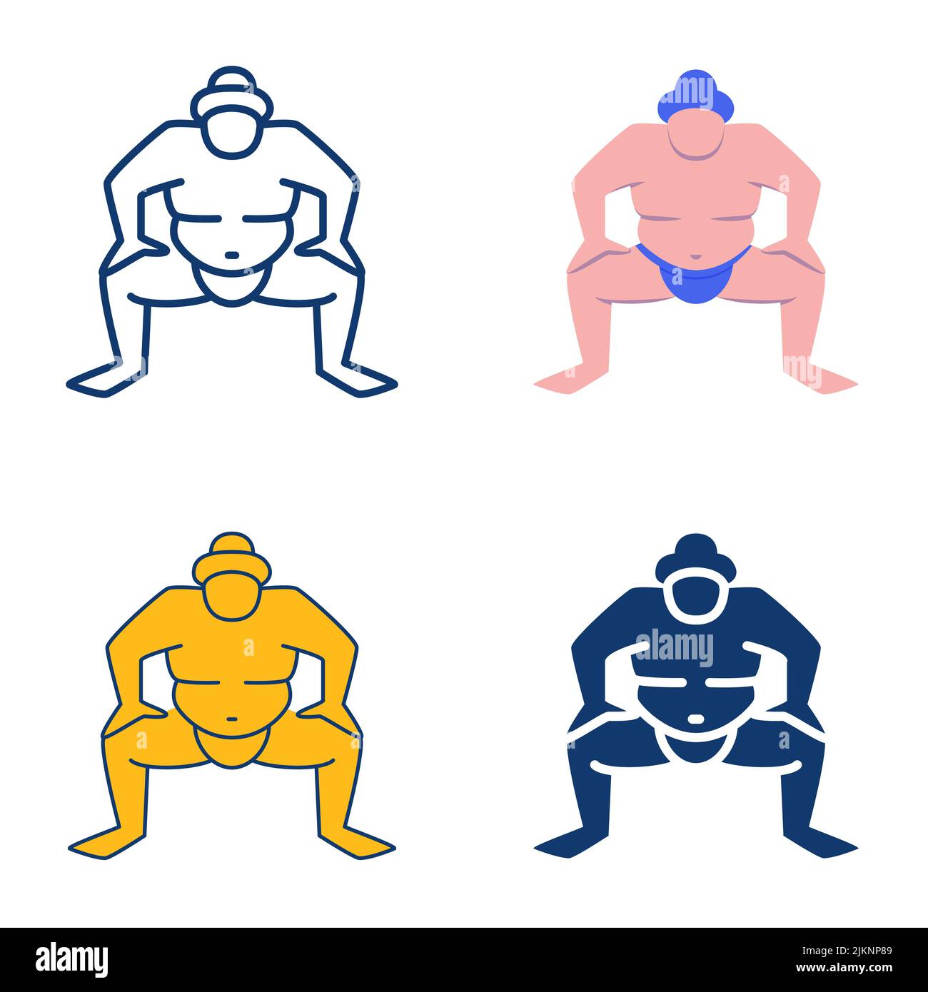 Sumo fighter icon set in flat and line style. Traditional Japanese ...