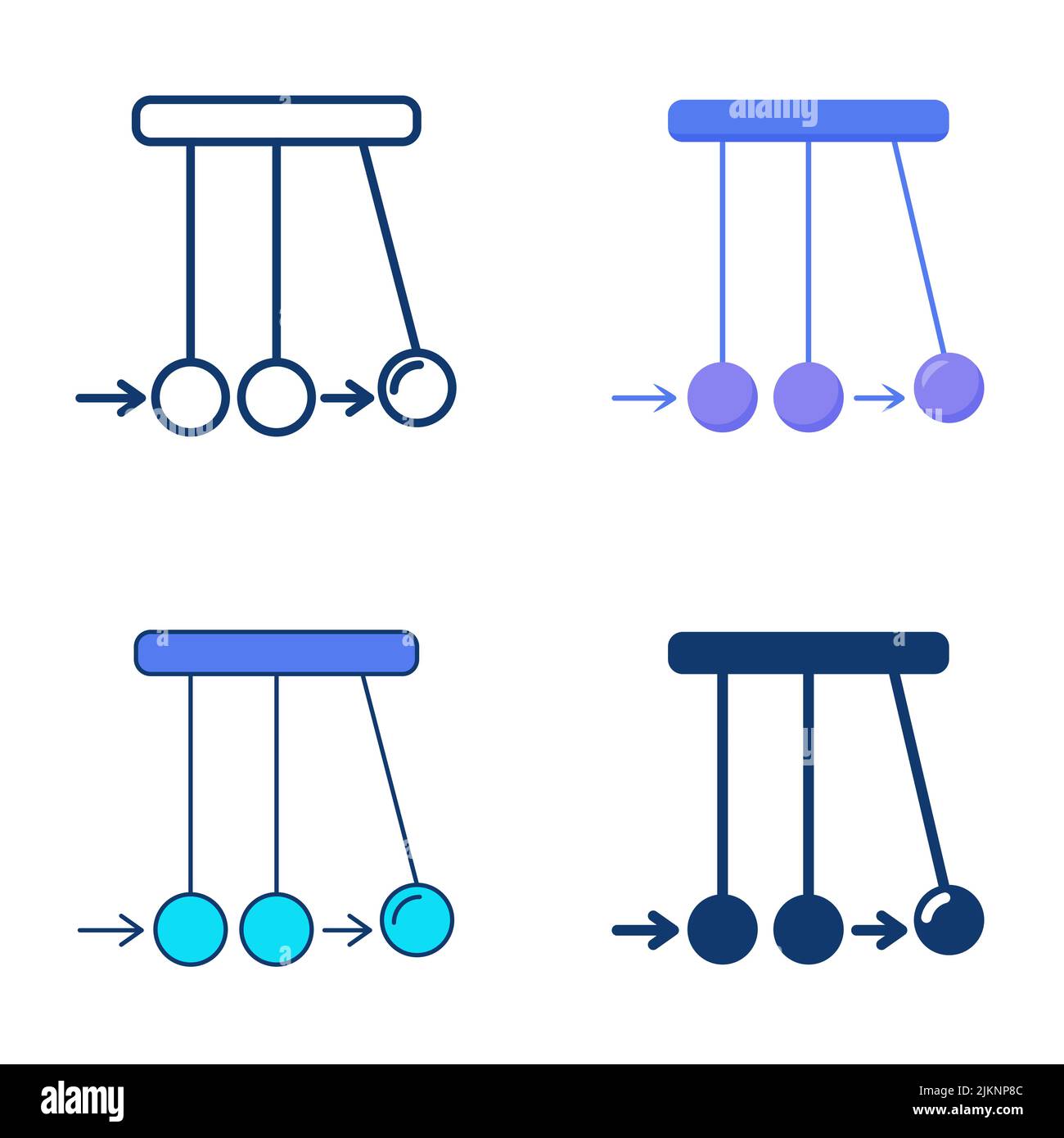 Newton cradle icon set in flat and line style. Law of physics symbol ...
