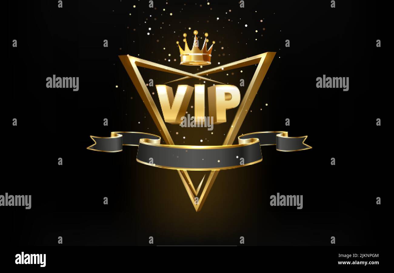 Vip black glass label with golden crown and frame on a black pattern ...