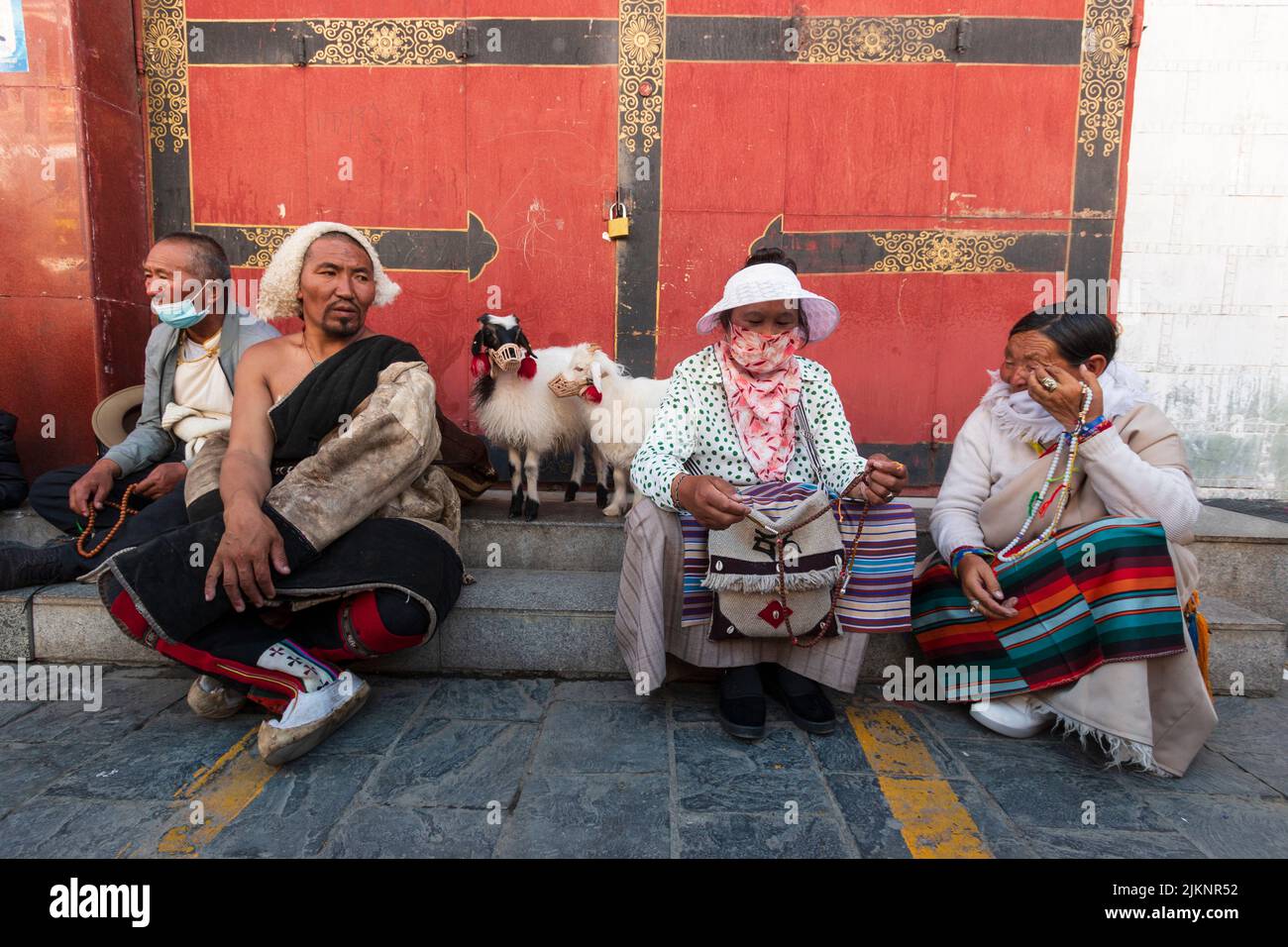 Lhasa, Tibet - August 3, 2022: Tibetan people dressed in traditional ...
