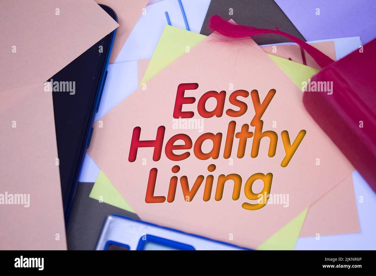 Easy Healthy Living. Text on adhesive note paper. Event, celebration ...