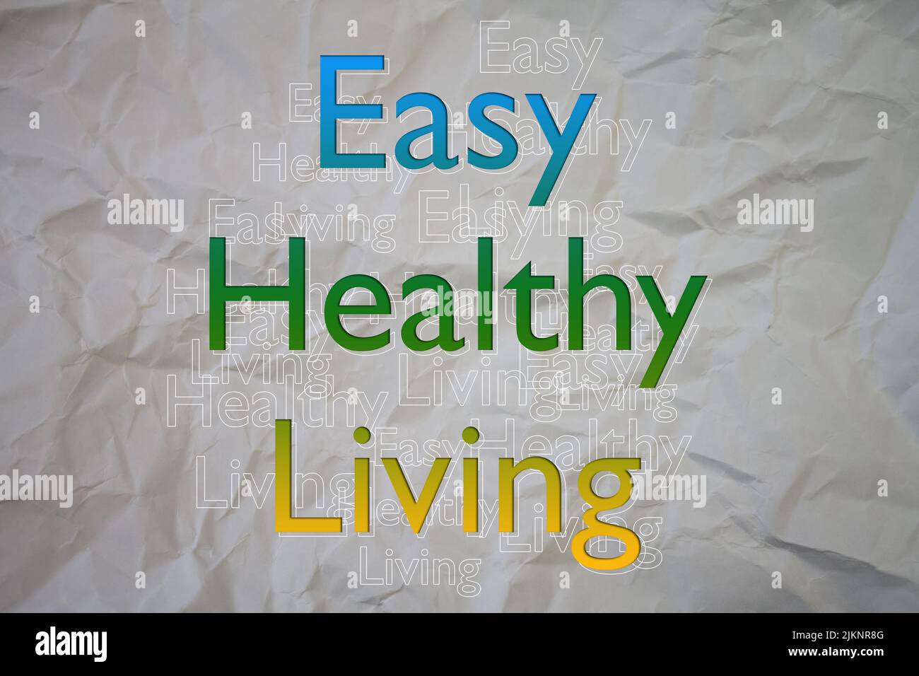 Easy Healthy Living text with Torn, Crumpled White Paper on colored ...