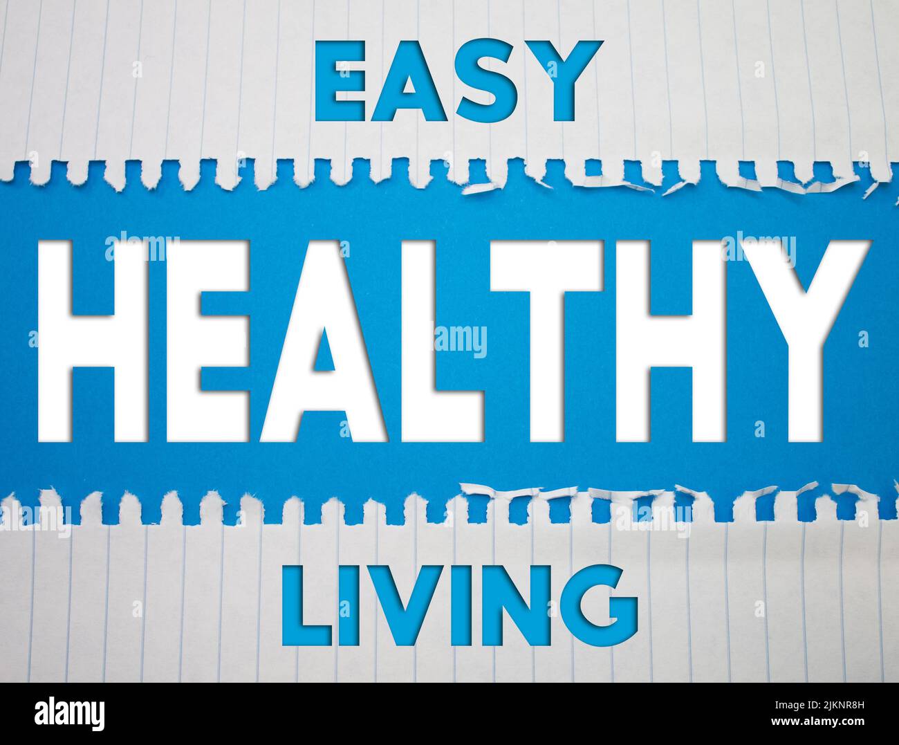 Easy Healthy Living text with Torn, Crumpled White Paper on colored ...