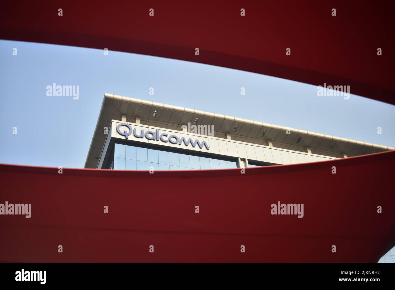 A Picture of Qualcomm Office building seen through a ceiling cloth in ...
