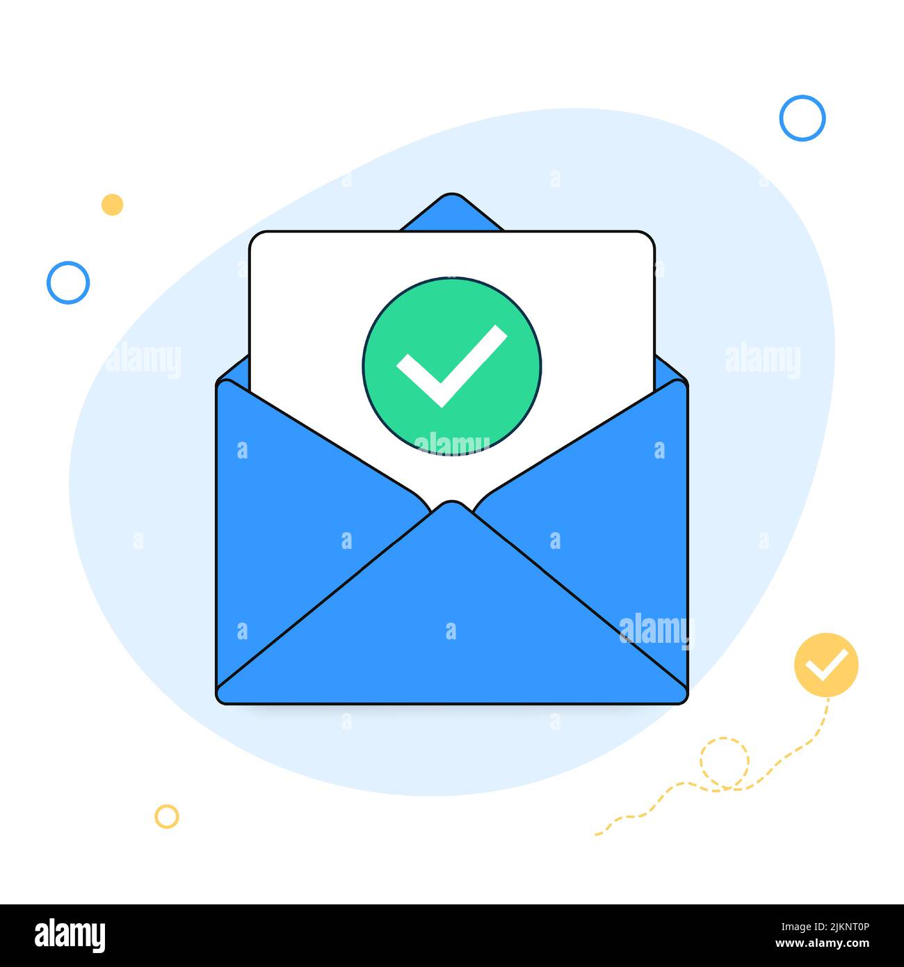 Opened envelope and document with green check mark line icon. Official ... Opened envelope and document with green check mark line icon. Official ...